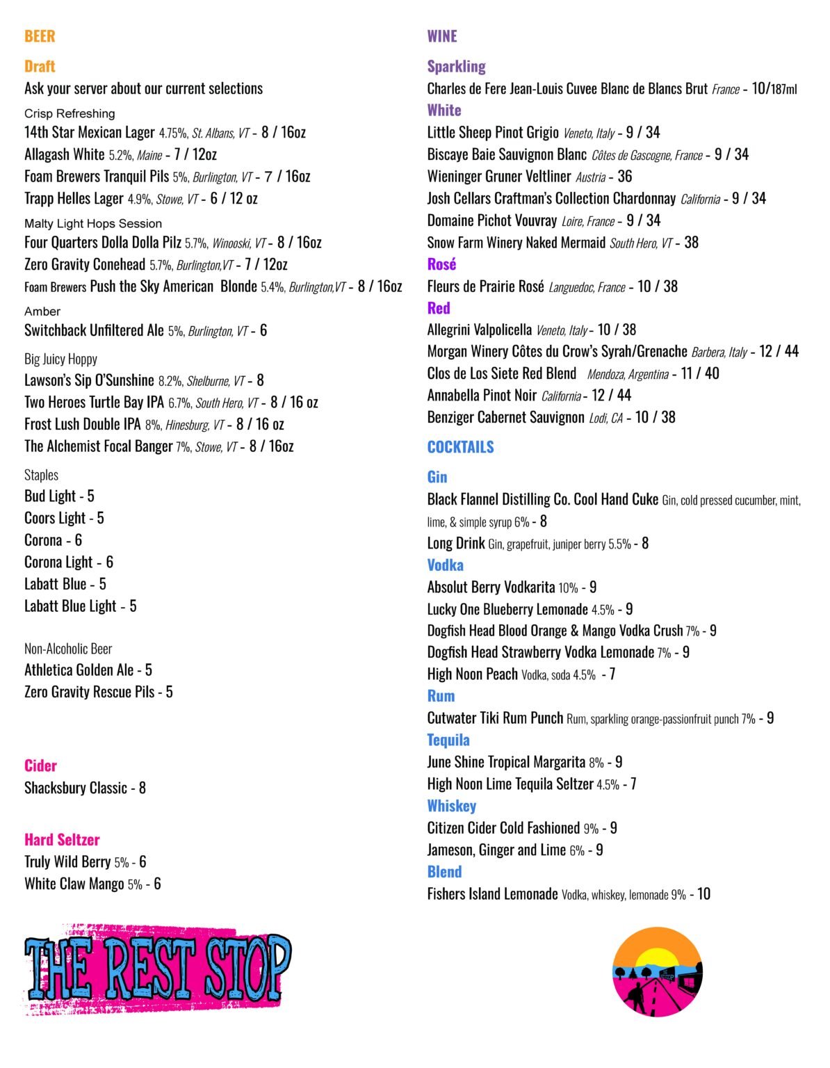 Drink Menu – THE REST STOP
